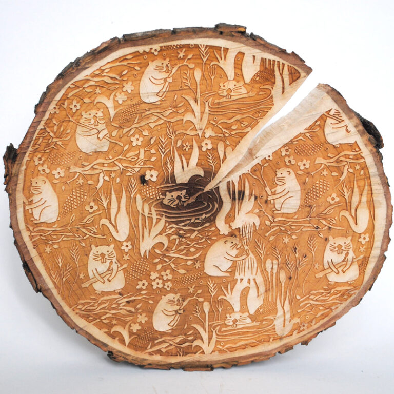 Etched whimsical wood Art Auction by Zoe Feast