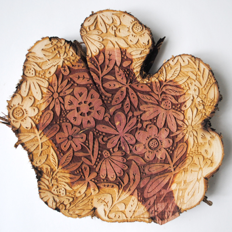 Etched whimsical wood Art Auction by Zoe Feast